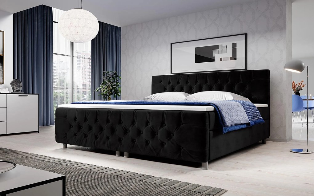 K&M postele Boxspring postel VALENCIE LUX bez úložného prostoru Velikost postele: 200 × 200 cm, Výběr matrace: Taštičková zónová matrace - měkká (70–…