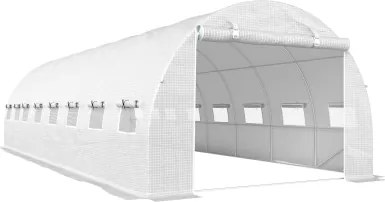 Outsunny tunelová skleník 24 m² 8L x 3l x 2H m - 16 oken, rolovací dveře na zip, pozinkovaný ocelový rám, PE kryt, bílá