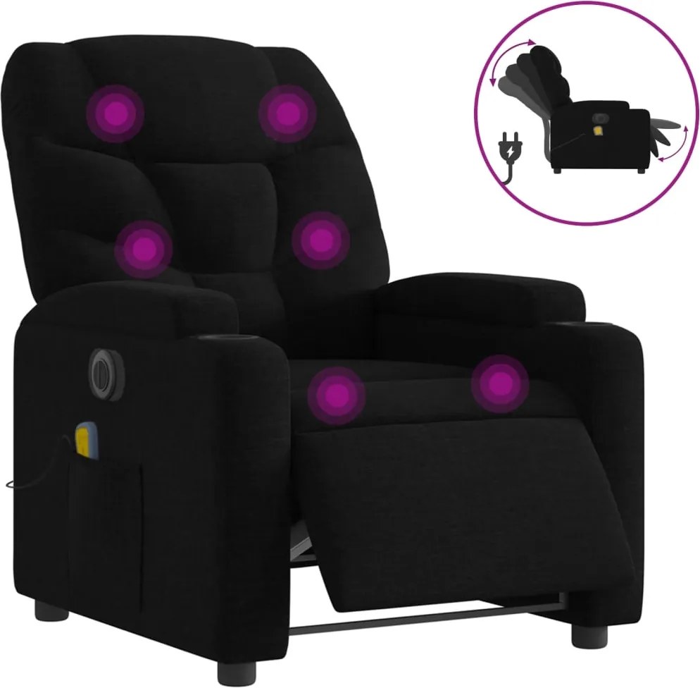 Elektrické masážní polohovací křeslo černé textil 3204586