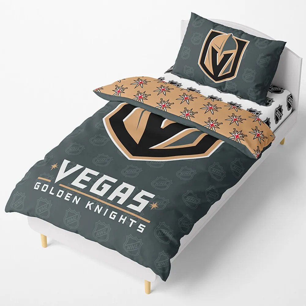 Hokejové ložní povlečení NHL Vegas Golden Knights - motiv Shields - 100% bavlna renforcé - 70 x 90 cm + 140 x 200 cm