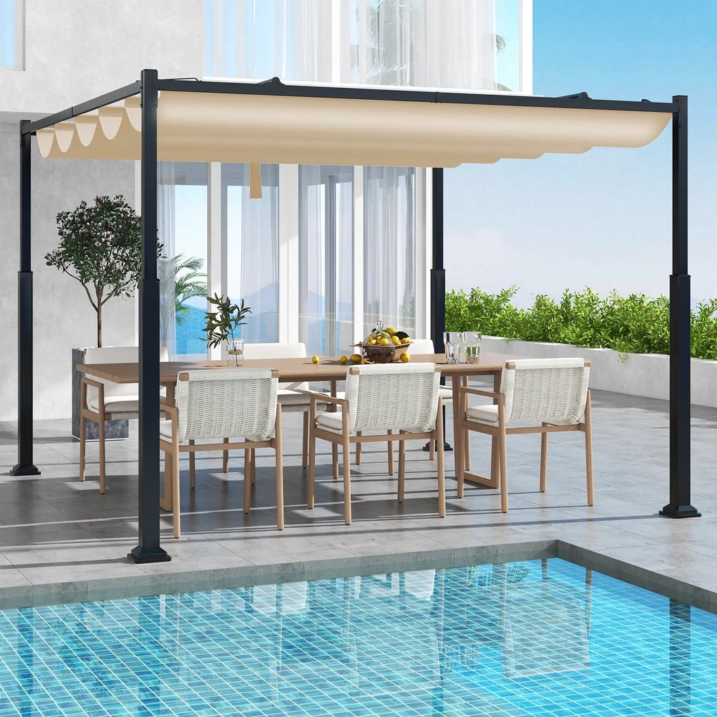 Costway Pergola s posuvnou střechou Vodotěsný altán Zimní zahradní altán