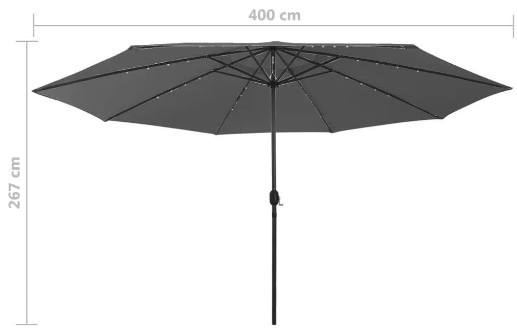 vidaXL Marketos Zahradní slunečník s LED osvětlením 400 cm antracitový