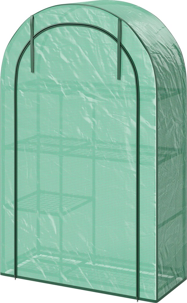 Zelený skleník Outsunny s kulatými dveřmi a policemi, zimní fóliový skleník z oceli, skleník na balkon, zahradu, dům na rajčata 100 x 45 x 160 cm, skl