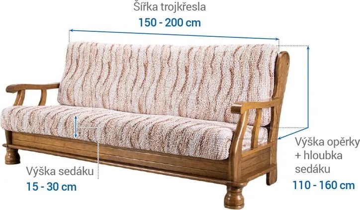 Bielastické potahy OCEANO NOVÉ béžové trojkřeslo s dřevěnými rukojeťmi (š. 150 - 200 cm)