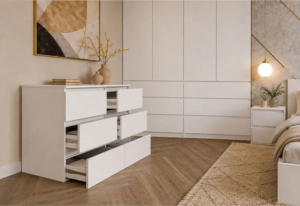 Sestava do ložnice se šatní skříní 4D a postelí 160x200 cm se zásuvkami, nymfhea alba Idea