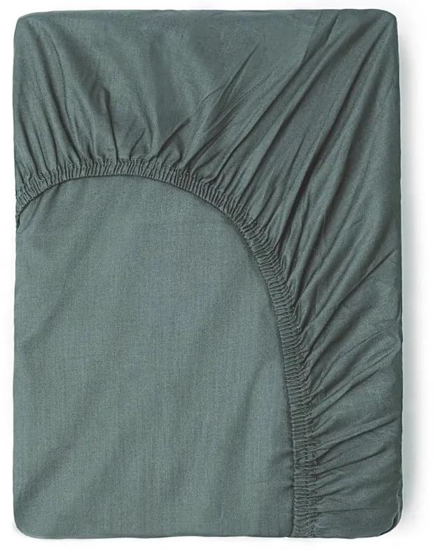 Zeleno-šedé napínací bavlněné prostěradlo 140x200 cm – Good Morning