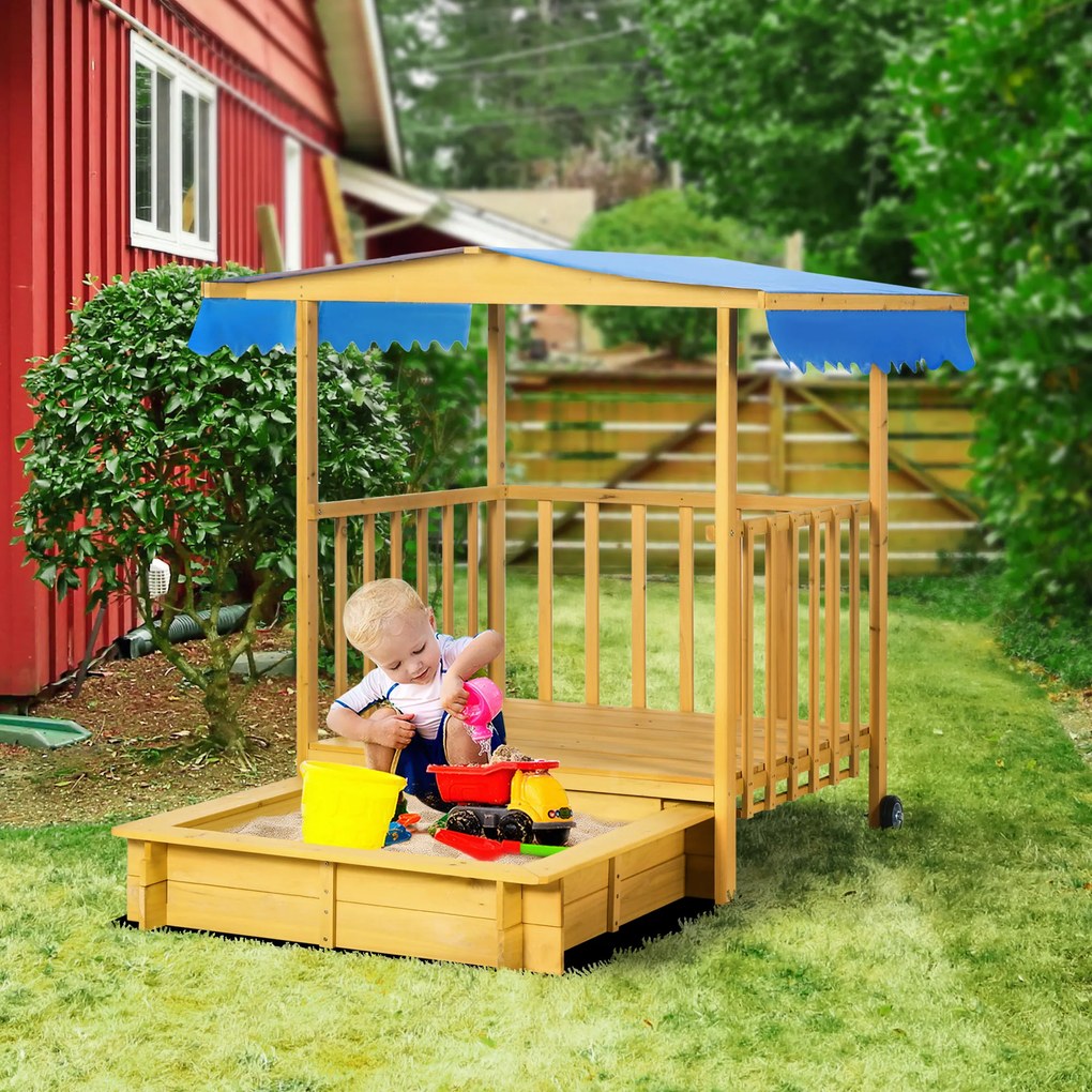 Pískoviště Outsunny bez podstavce, výškově nastavitelné, 107,5 x 107,5 x 110 cm, pískoviště se stříškou, pískoviště s krytem, přírodní