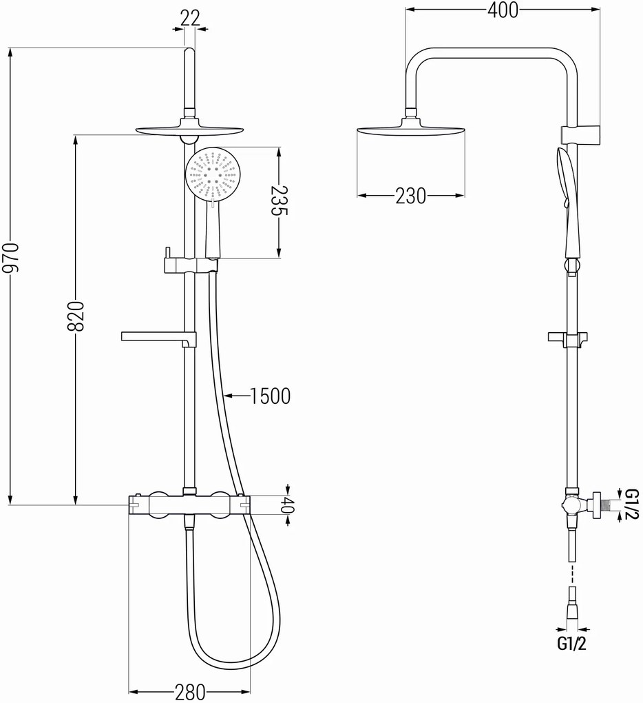 Mexen KX67 sprchový set s termostatickou baterií Kai, černá, 771506791-70