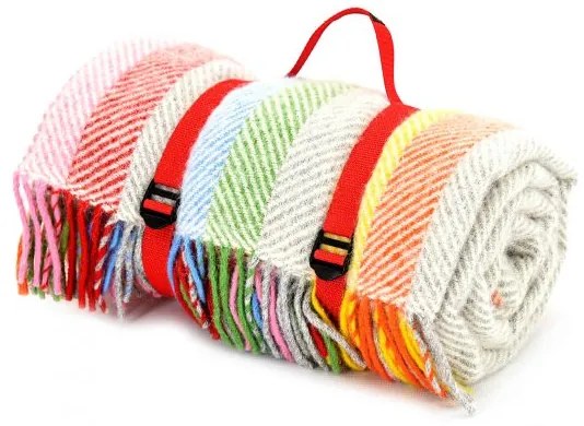 Pikniková vlněná deka Polo Rainbow Stripe 183x150cm - Tweedmill