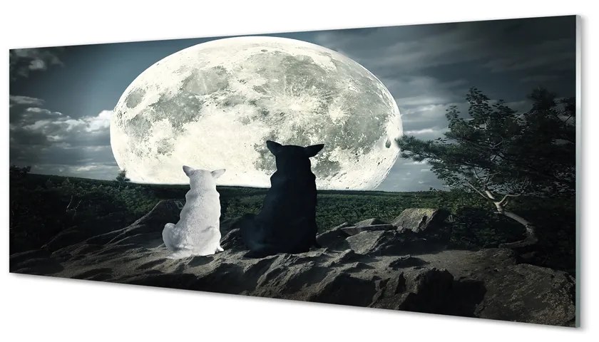 akrylový obraz Wolves měsíc lesní 120x60 cm