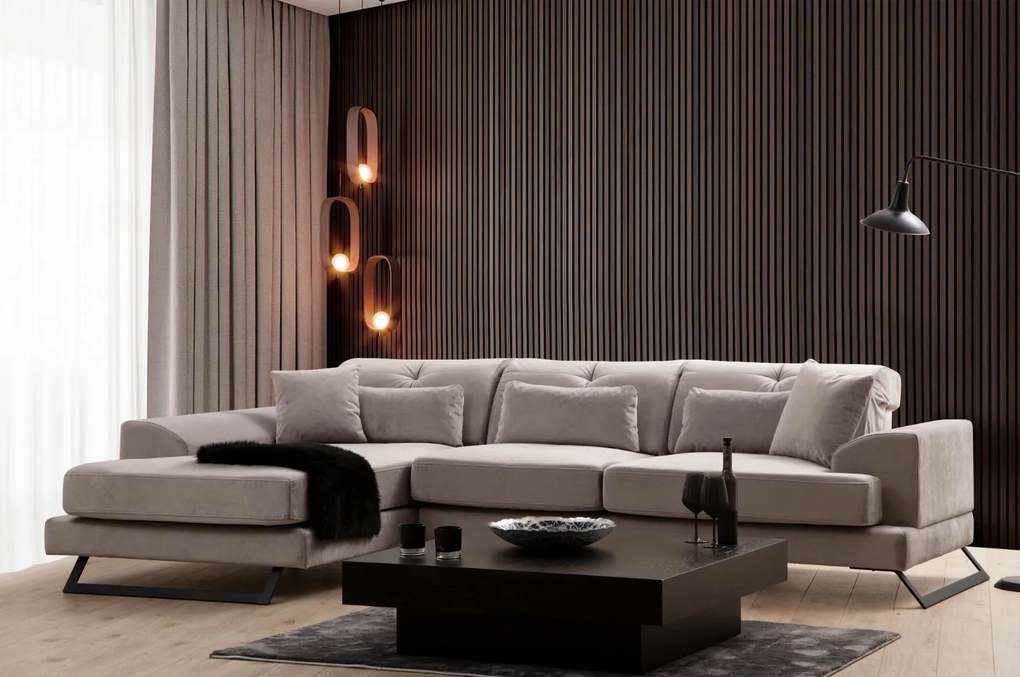 Atelier del Sofa Rohová sedací souprava Frido Left (Chl+3R) - Light Grey, Světlá Šedá