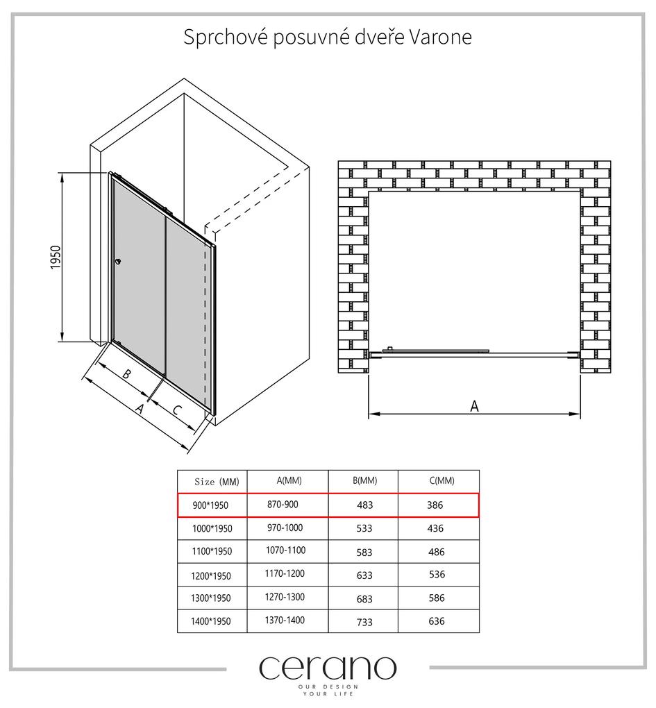 CERANO - Sprchové posuvné dveře Varone L/P - chrom, transparentní sklo - 90x195 cm