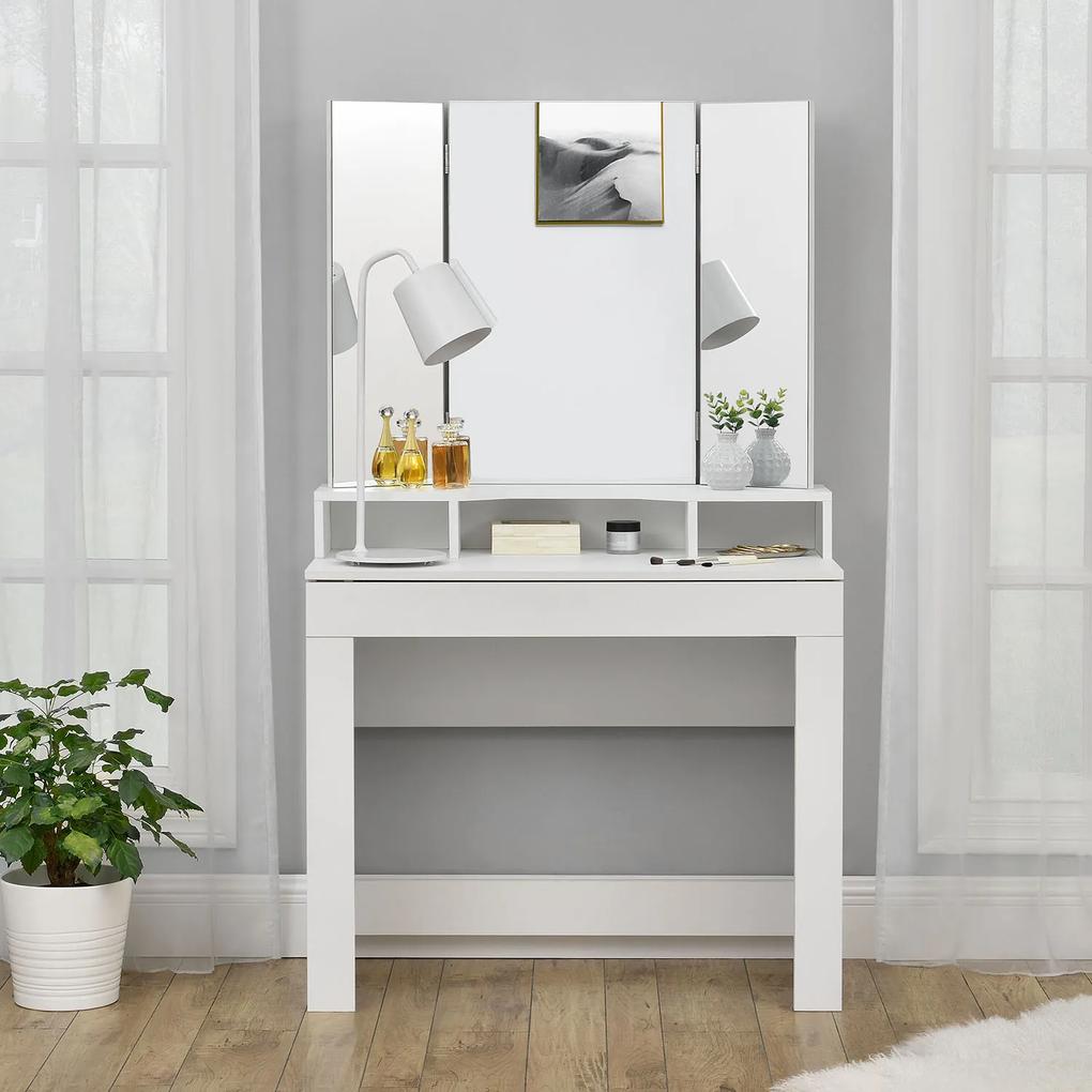 Toaletní stolek Marla s trojitým zrcadlem v bílé barvě