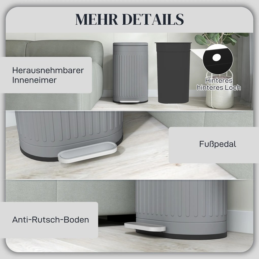 HOMCOM Odpadkový koš 30 l pedálový koš s víkem nožní pedál vyjímatelný vnitřní koš s funkcí soft-close 36,5 x 31,2 x 60,8 cm, šedý
