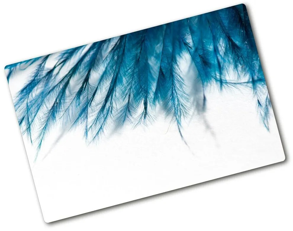 Wallmuralia Deska na krájení skleněná Modré peří 80x52 cm