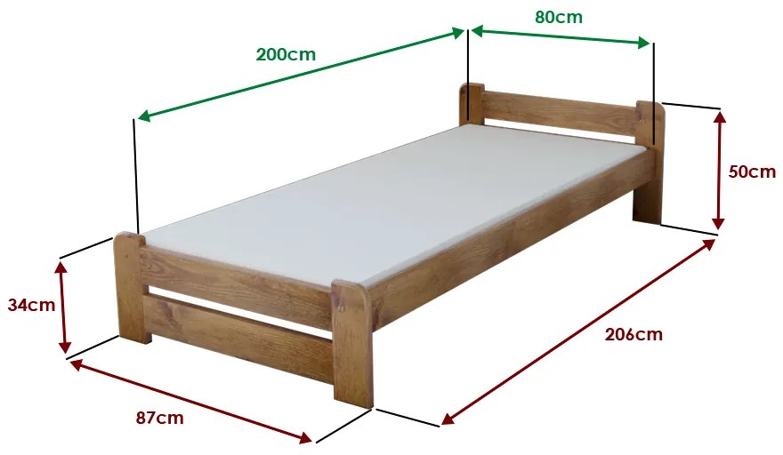 Postel Emily 80 x 200 cm, dub Rošt: S laťkovým roštem, Matrace: Bez matrace