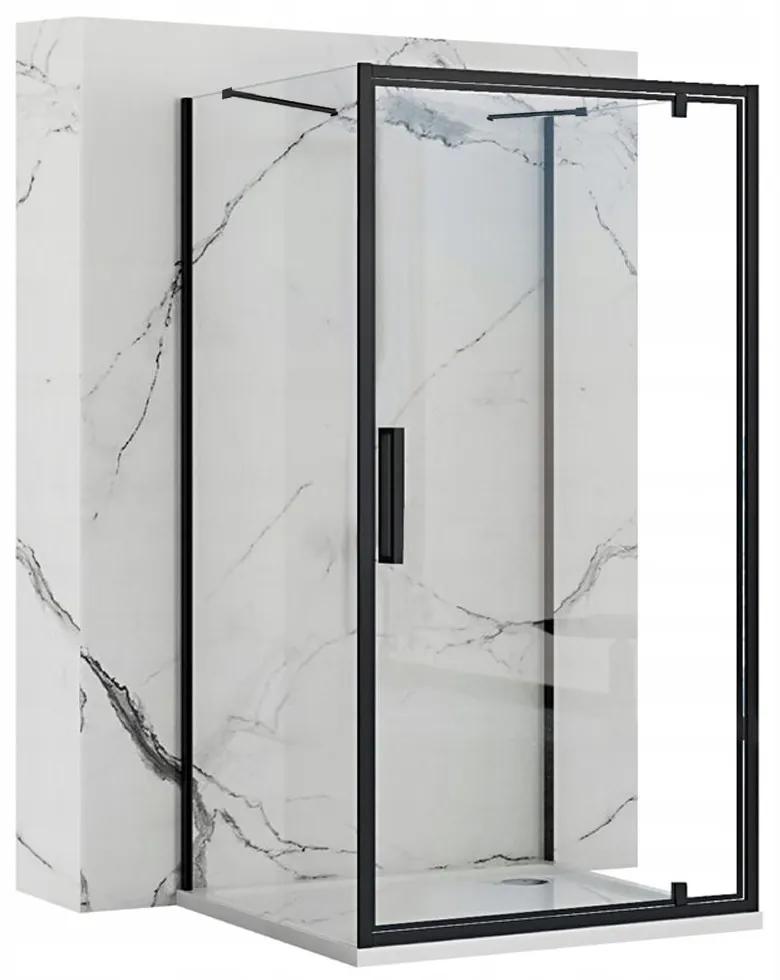 Rea Rapid Swing, 3-stěnový sprchový kout 100 (dveře) x 100 (stěna) x 195 cm, 6mm čiré sklo, černý profil, KPL-009957