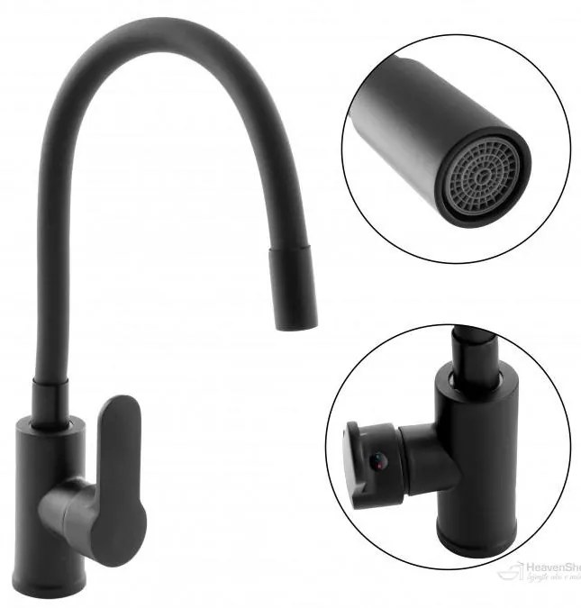 Gamma Flex 2000, stojánková dřezová baterie s flexibilním ramenem, černá matná, GMA-BFX-2000BK