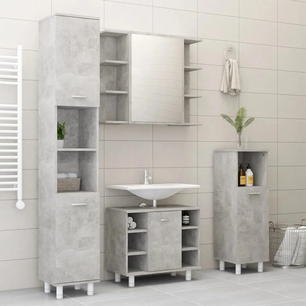 3056902 vidaXL 4dílný set koupelnového nábytku betonově šedý dřevotříska