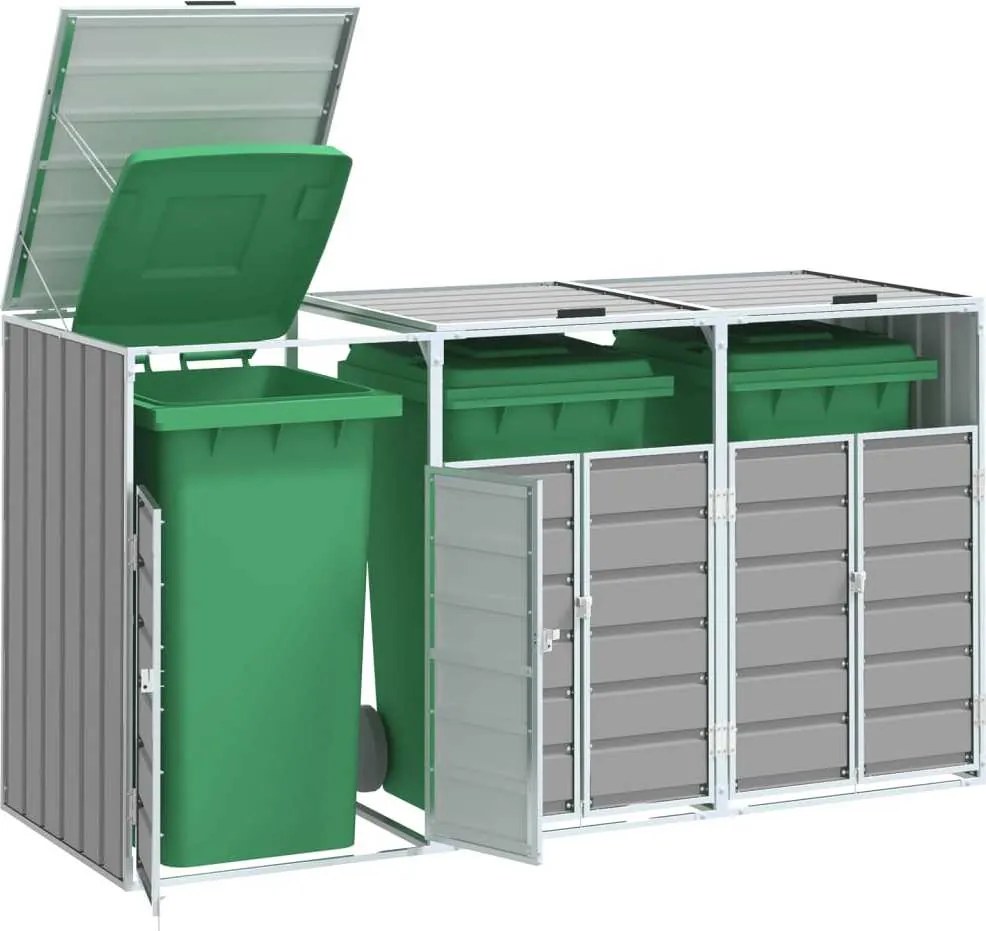 vidaXL Box na 3 popelnice 216 x 81 x 115 cm ocel [4006182] Barva: Šedá
