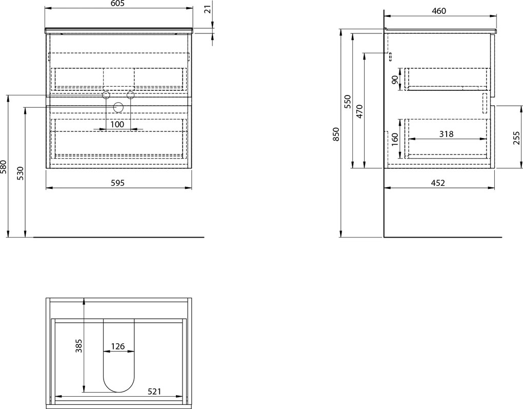 Aqualine Paneda koupelnová skříňka pod umyvadlo 59,5 x 55 x 45,2cm bílá PN260