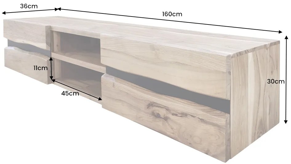 Designový závěsný TV stolek Argentinas 160 cm akácie