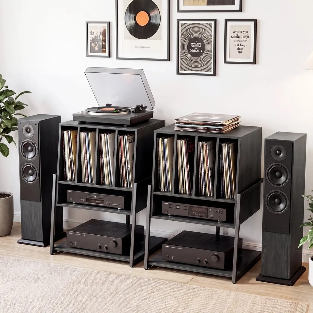 Costway Gramofonový stojan se širokou deskou a 4 přepážkami vinylový stůl