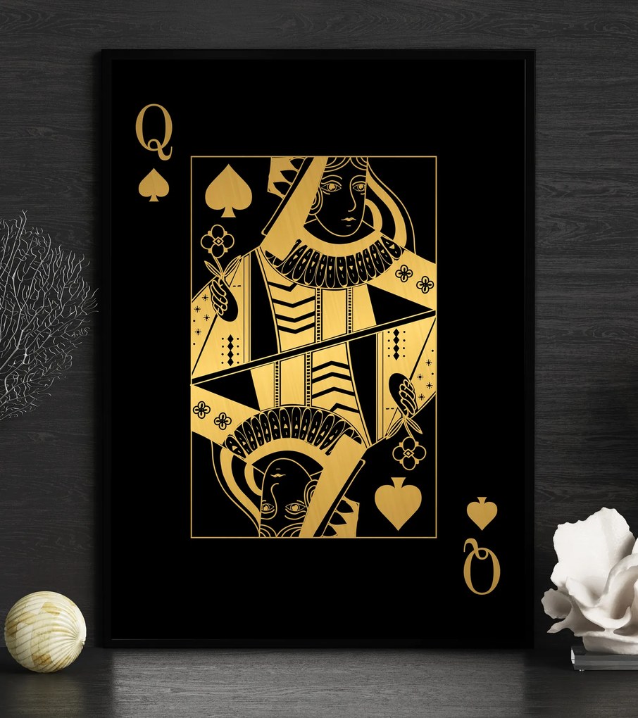 Pixada Queen of spades Gold - motivační obraz Velikost: B2 - 50x70 cm, Volba rámu: s černým rámem