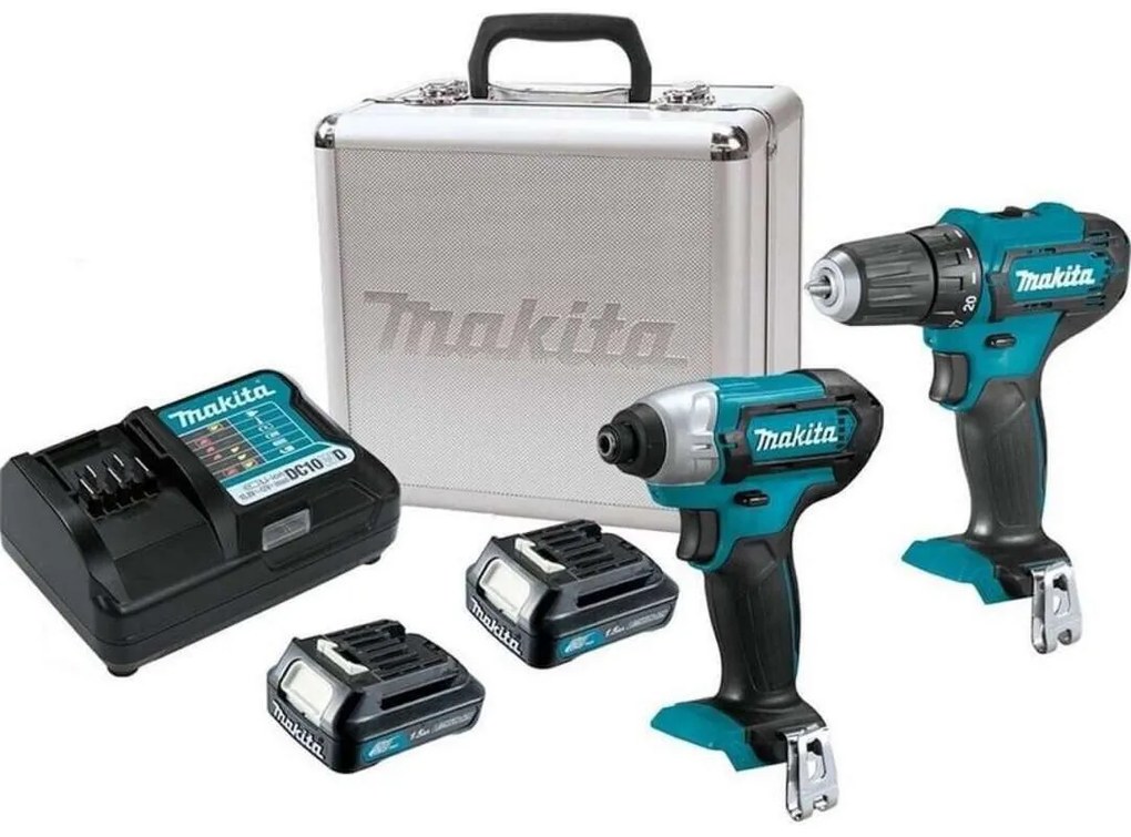 Makita Nářadí - 12V AKU sada vrtačky a rázového utahováku, 2x aku 1,5 Ah CXT, nabíječka CLX224X