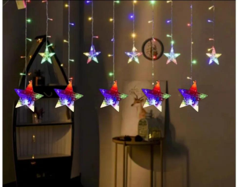 Vnitřní LED světelný vánoční závěs - Hvězdy, 3m, 138 LED, různé barvy na výběr Barva: Teplá bílá