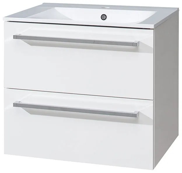 Mereo, Koupelnová skříňka s keramický umyvadlem 60 cm, bílá/bílá CN660