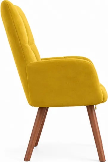 relaxační křeslo, odpočinkové, masivní kaučukovník/kov/samet, 97x62x70 cm, nohy tmavé/hořčicově žlutá, Dekorino KR20260094