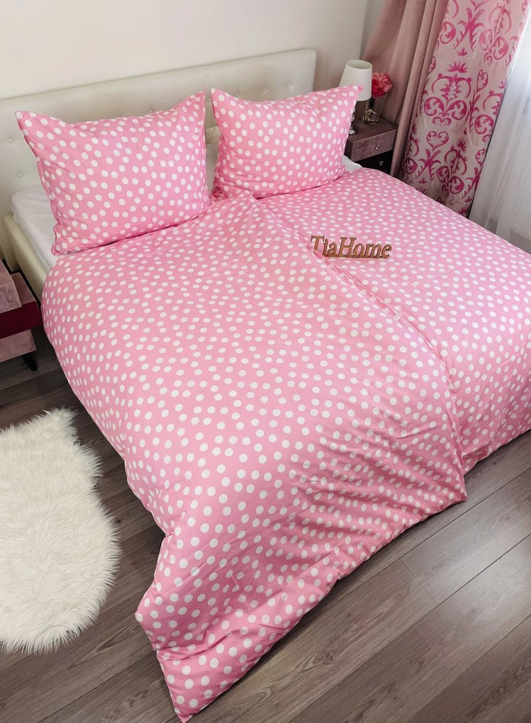 Povlečení balněné Dots růžové TiaHome - 1x Polštář 90x70cm, 1x Přikrývka 140x200cm