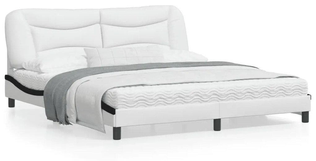 vidaXL Rám postele s LED osvětlením bílý a černý 180x200 cm umělá kůže