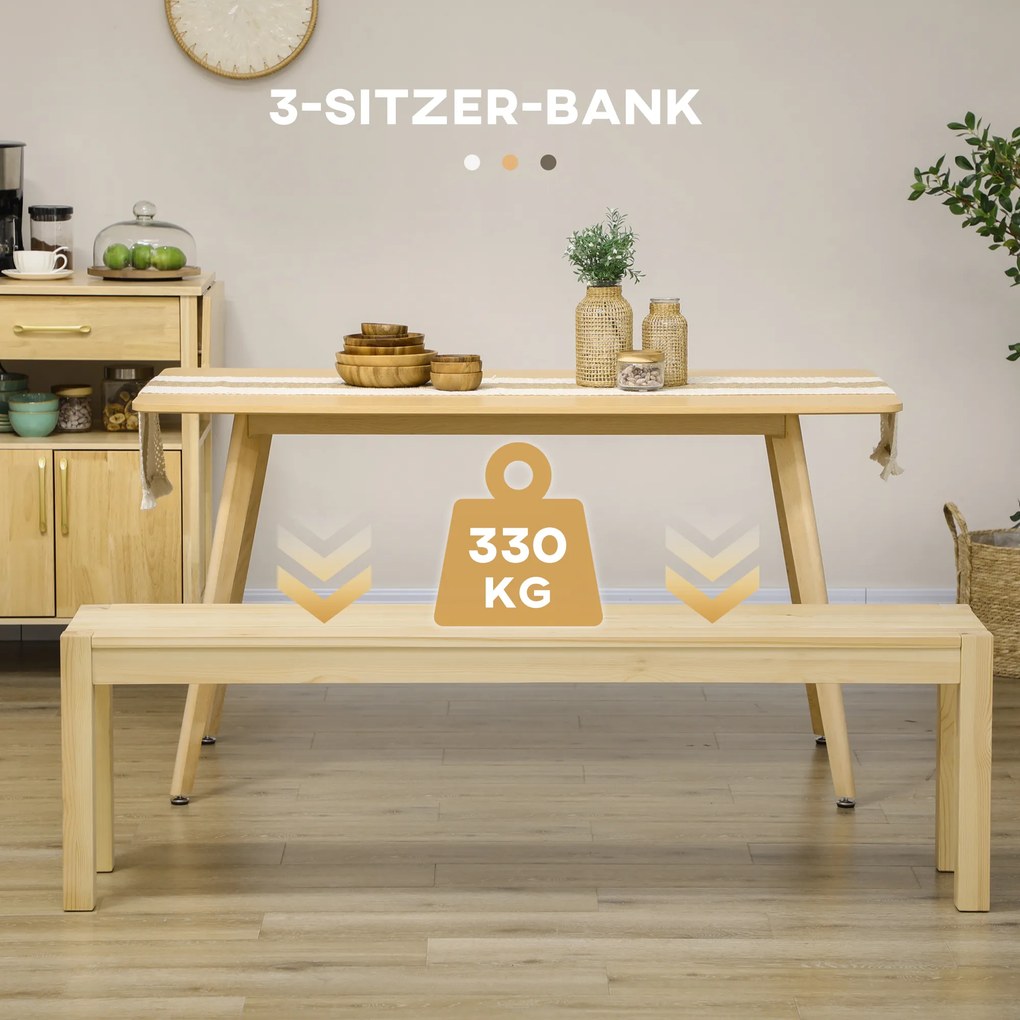 HOMCOM 3místná dřevěná lavice Jídelní lavice ve venkovském stylu z borovicového dřeva s nosností do 330 kg přírodní 150 x 33 x 45 cm do kuchyně a jíd…