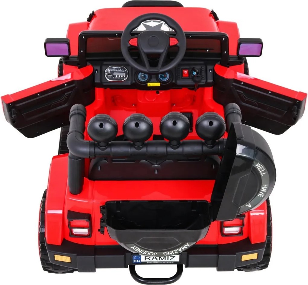Ramiz Dětské terénní auto Full Time 4WD červené na dálkové ovládání + pohon 4x4 + LED audio + úložný prostor