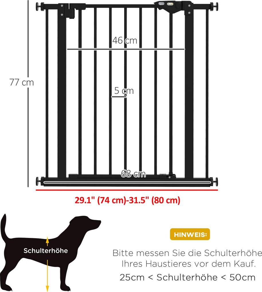 Bezpečnostní branka do dveří pro psy, zábrana, bezpečnostní branka pro domácí zvířata, kovová, plastová, 74-80 cm, černá