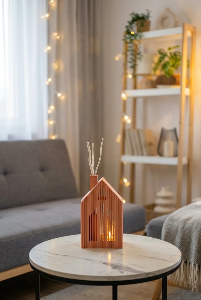 DOMEČEK CASETTA - Aroma difuzér a LED svíčka , měděná