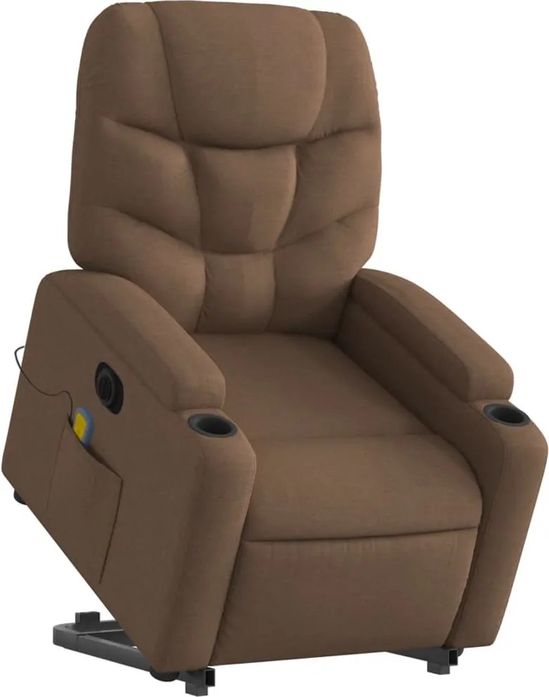 Elektrické zvedací masážní polohovací křeslo hnědé textil 3204636