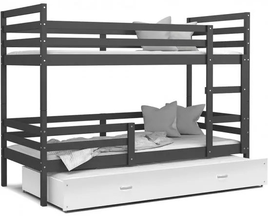 DOBRESNY Dětská patrová postel s přistýlkou JACEK 3 190x80 cm ŠEDÁ-BÍLÁ