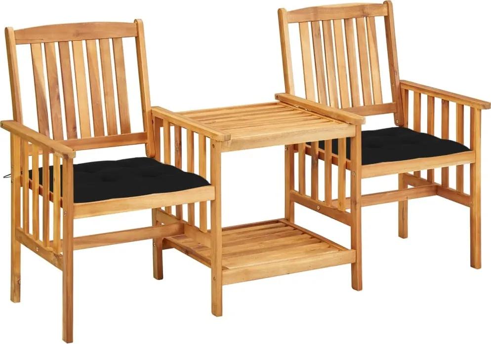 vidaXL Zahradní židle s čajovým stolkem a poduškami masivní akácie [3061294] Barva: Černá