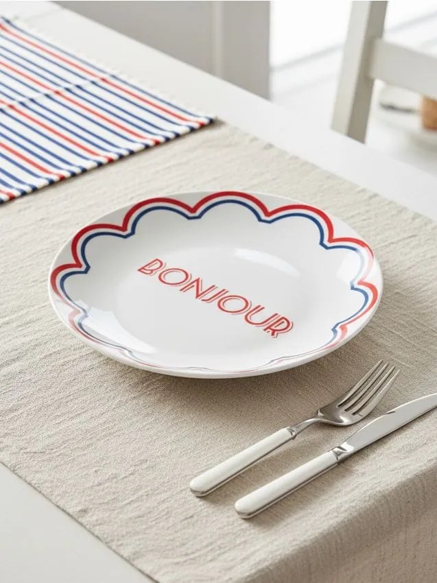 Sinsay - Keramický talíř s nápisem Bonjour - vícebarevná