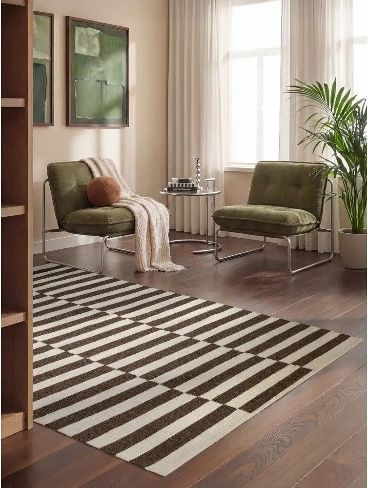 Bílý/hnědý oboustranný/ručně tkaný vlněný koberec 160x230 cm Vika – Hanse Home