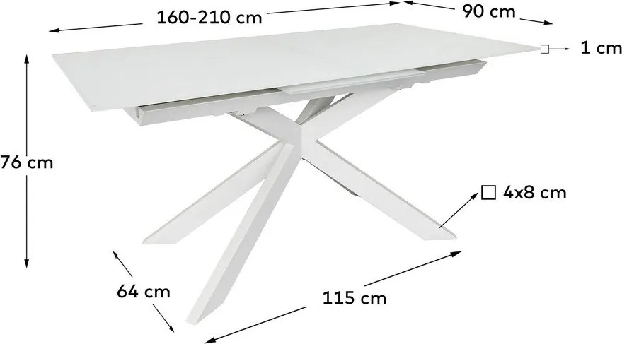 Rozkládací jídelní stůl s přídavnou deskou se skleněnou deskou 90x160 cm Atminda – Kave Home