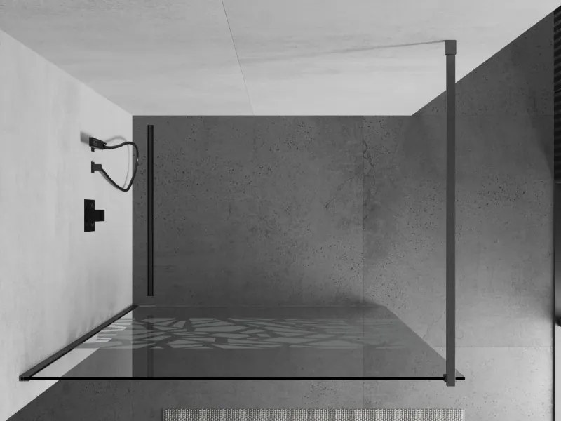 Mexen Kioto, sprchová zástěna Walk-In 120 x 200 cm, 8mm čiré sklo bílý vzor, grafitový profil, 800-120-101-66-85