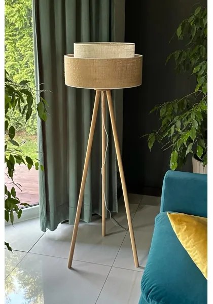 Duolla - Stojací lampa YUTE BOHO 1xE27/15W/230V pr. 45 cm hnědá/krémová