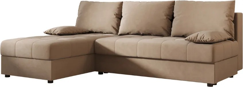 Rozkládací oboustranná sedací souprava do L VENORIA SLIM 200x143 cm, béžová + 2 polštářky ZDARMA