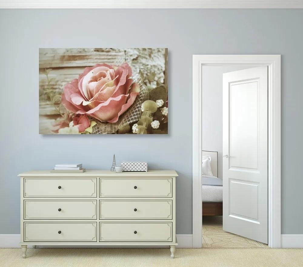 Obraz růžová vintage růže - 120x80 cm