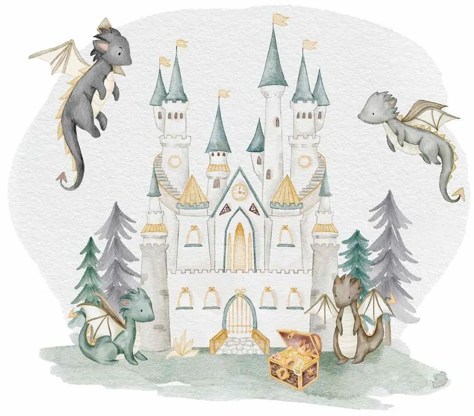 Gario Dětská nálepka na zeď The world of dragons - draci, zámek a poklad Rozměry: 100 x 87 cm