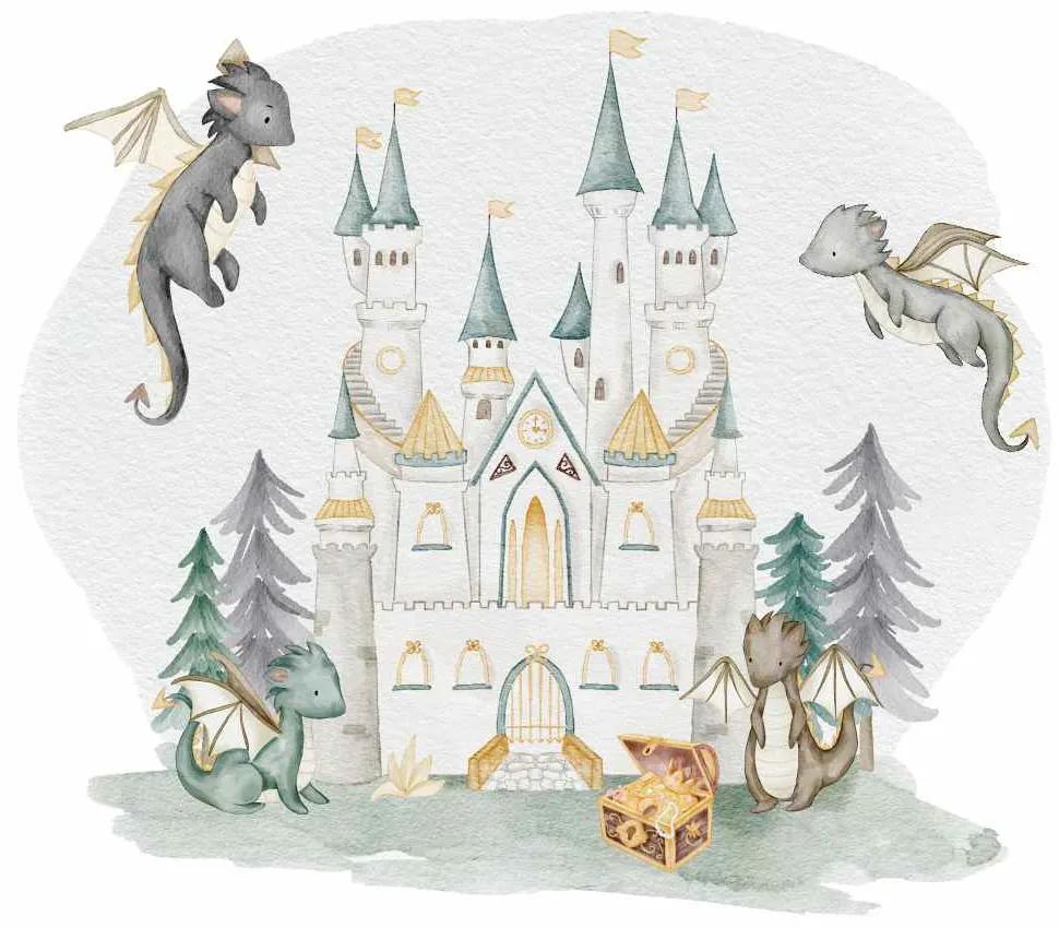 Gario Dětská nálepka na zeď The world of dragons - draci, zámek a poklad Rozměry: 70 x 61 cm